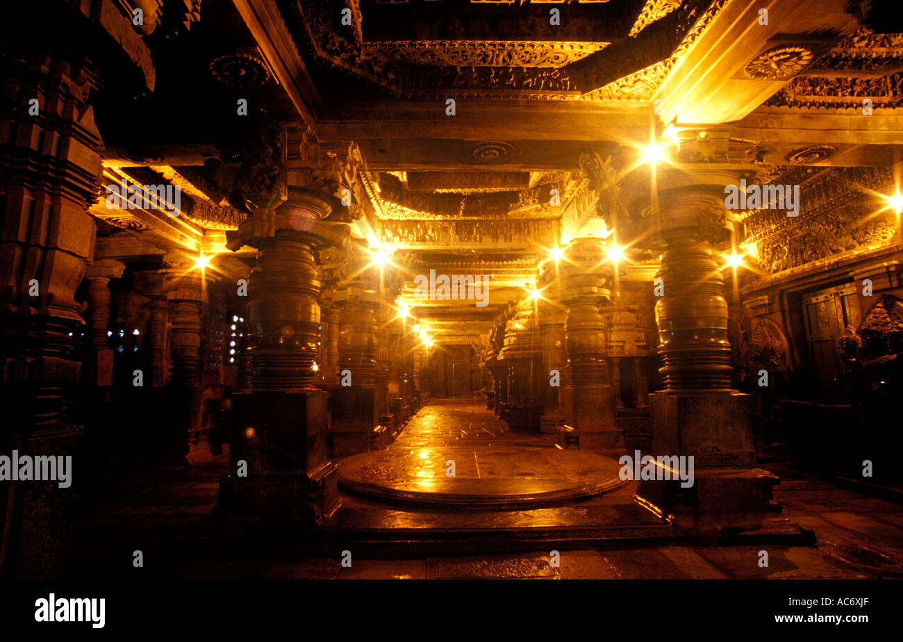 ILLUMINATED TEMPLE INTERIORS KARNATAKA Stock Photo - Alamy