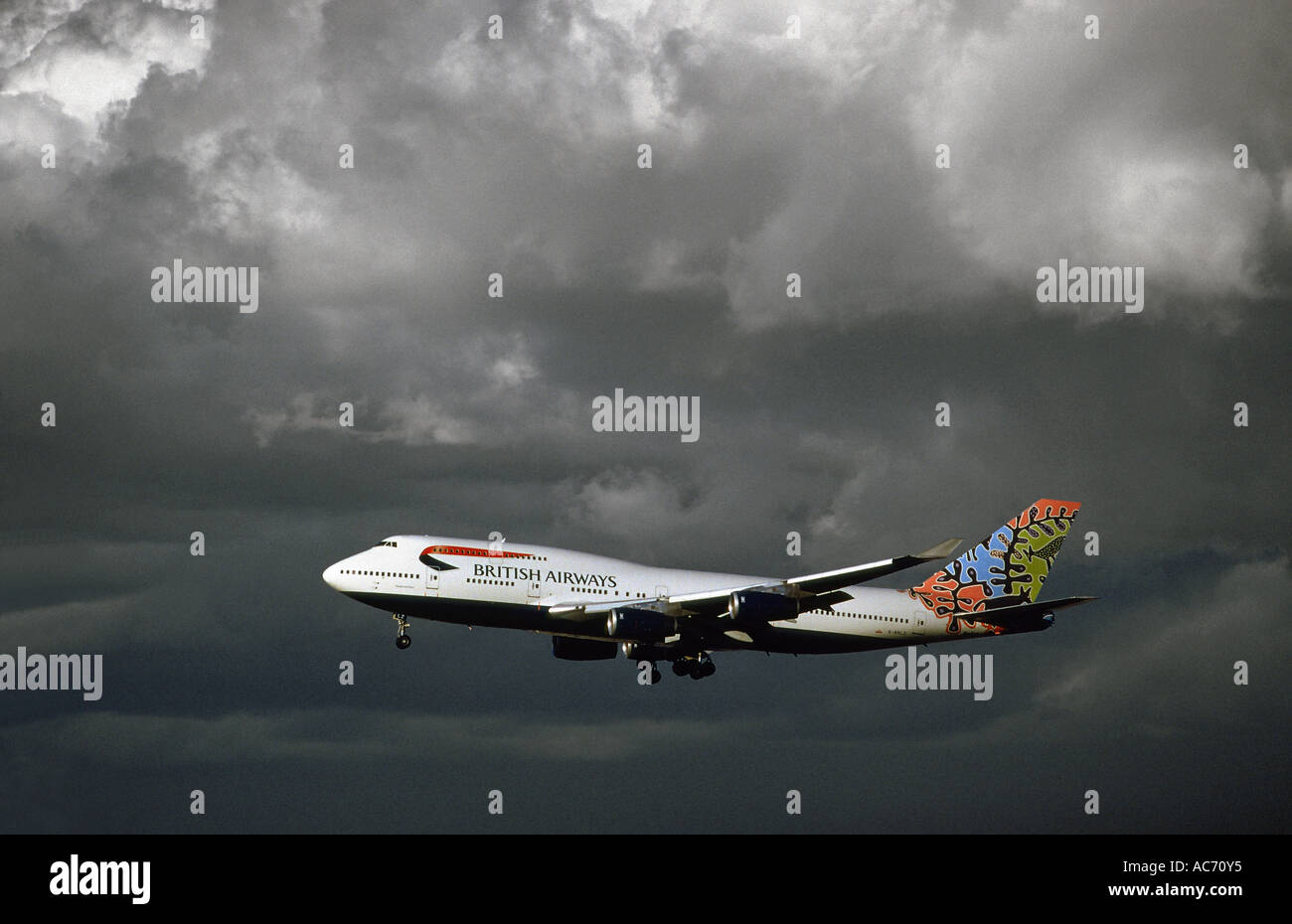Eclectic design on tail fin shown here on British Airways Boeing 747 ...
