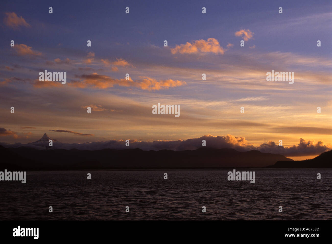 The PACIFIC COASTLINE of CHAITAN with view of VOLCANO CORCOVADO in ...