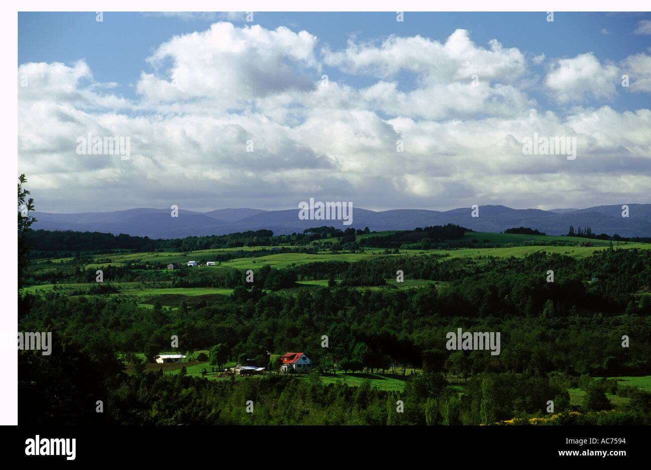 RED ROOFED FARM HOUSE and barn on CHILOE ISLAND CHILE Stock Photo - Alamy