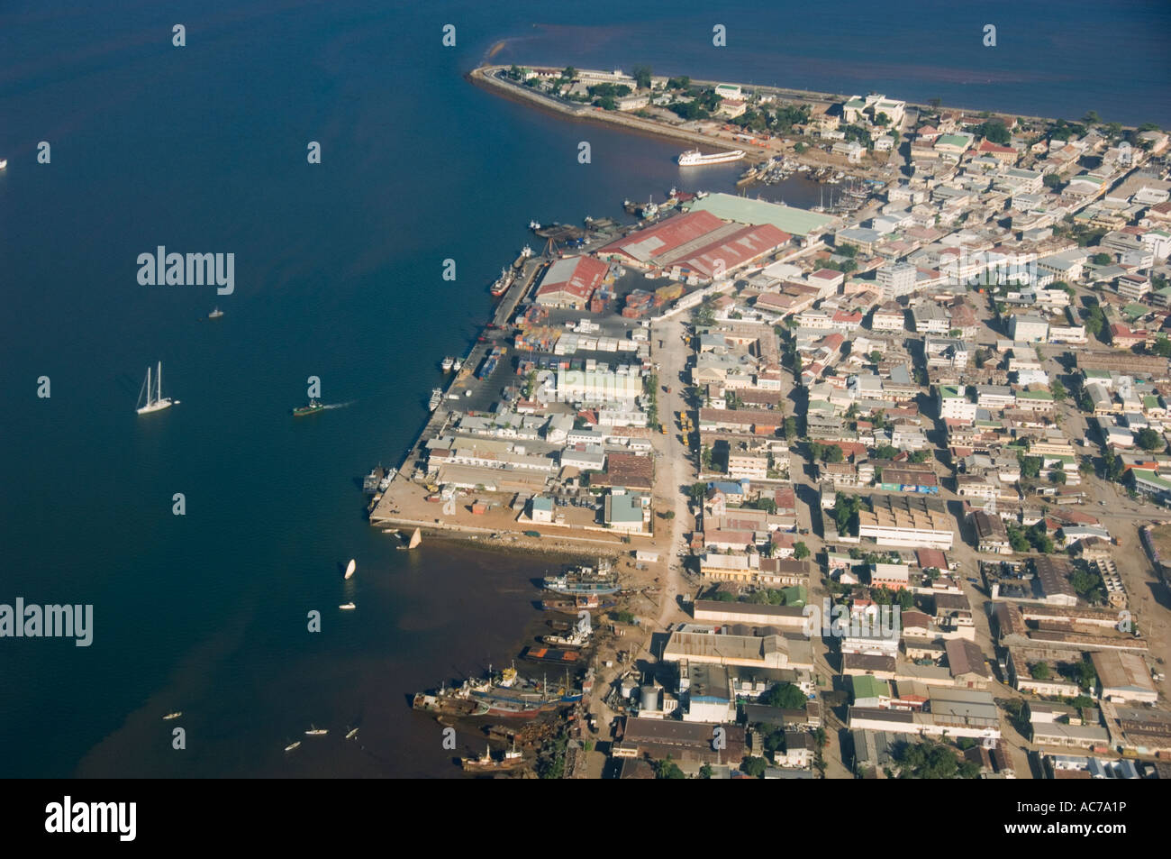 Aerial of port Mahajanga (Majunga), mouth of Betsiboka River, Western ...