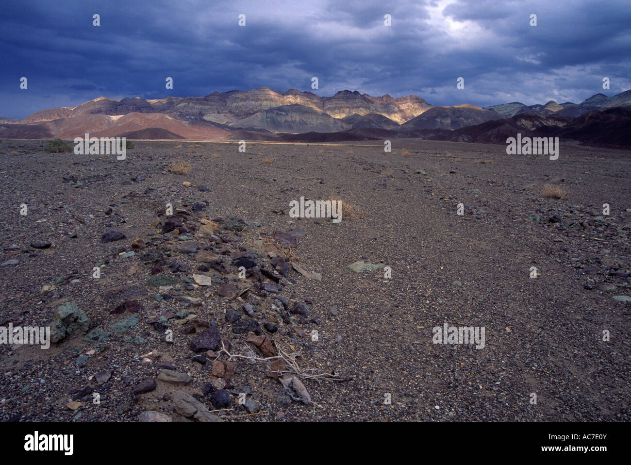 Dry wash below the Black Mountains in Death Valley National Park ...