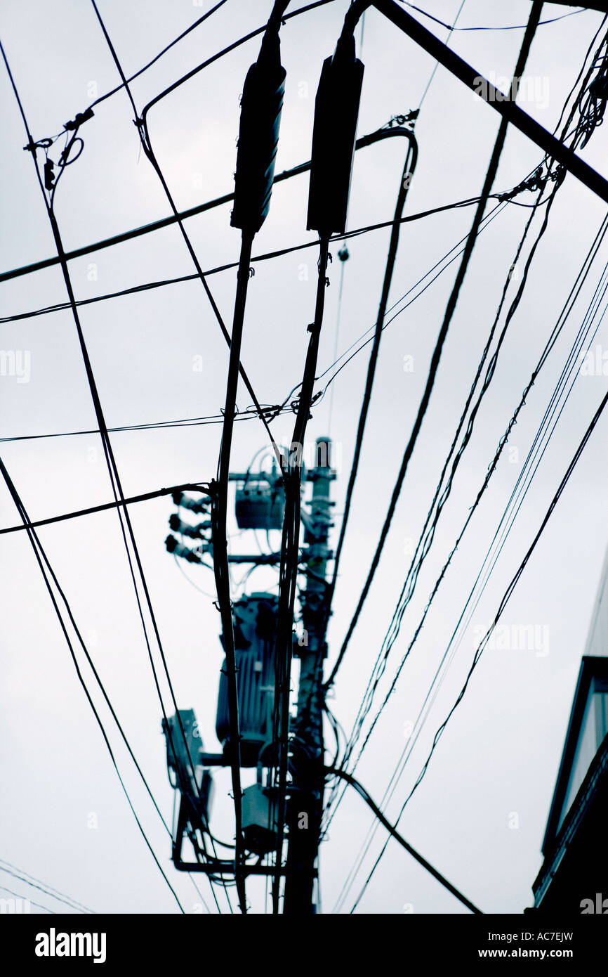 Overhead electricty cables Stock Photo - Alamy