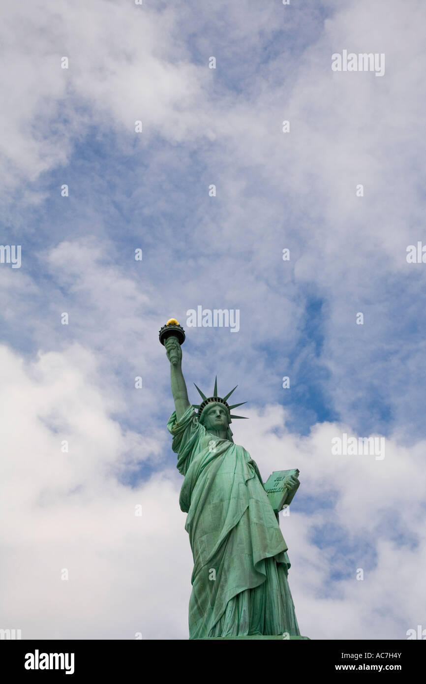 Statue of Liberty in sun sunshine and blue sky New York City NY NYC ...