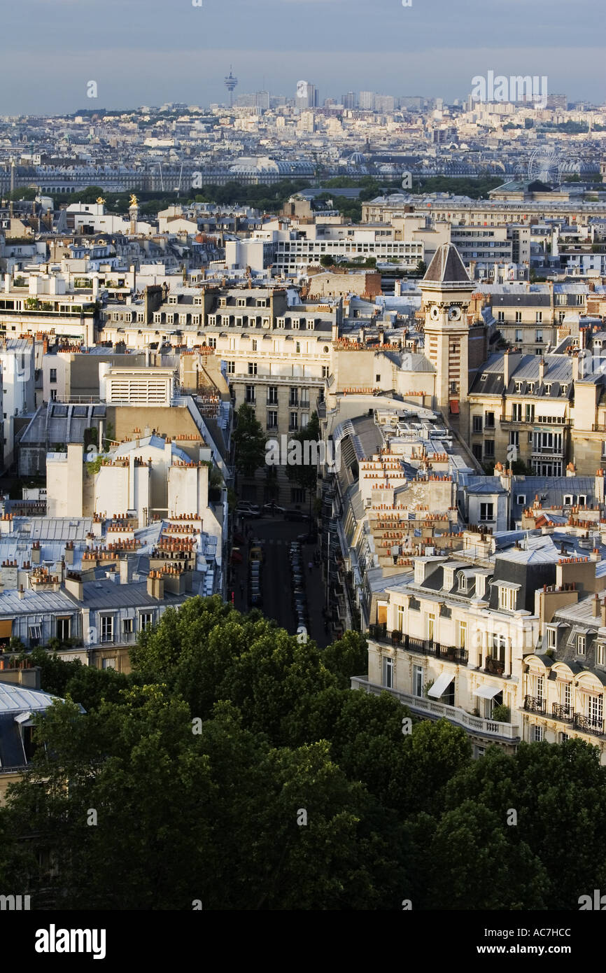 View of houses rooftops from the first level deck of the Eiffel Tower ...