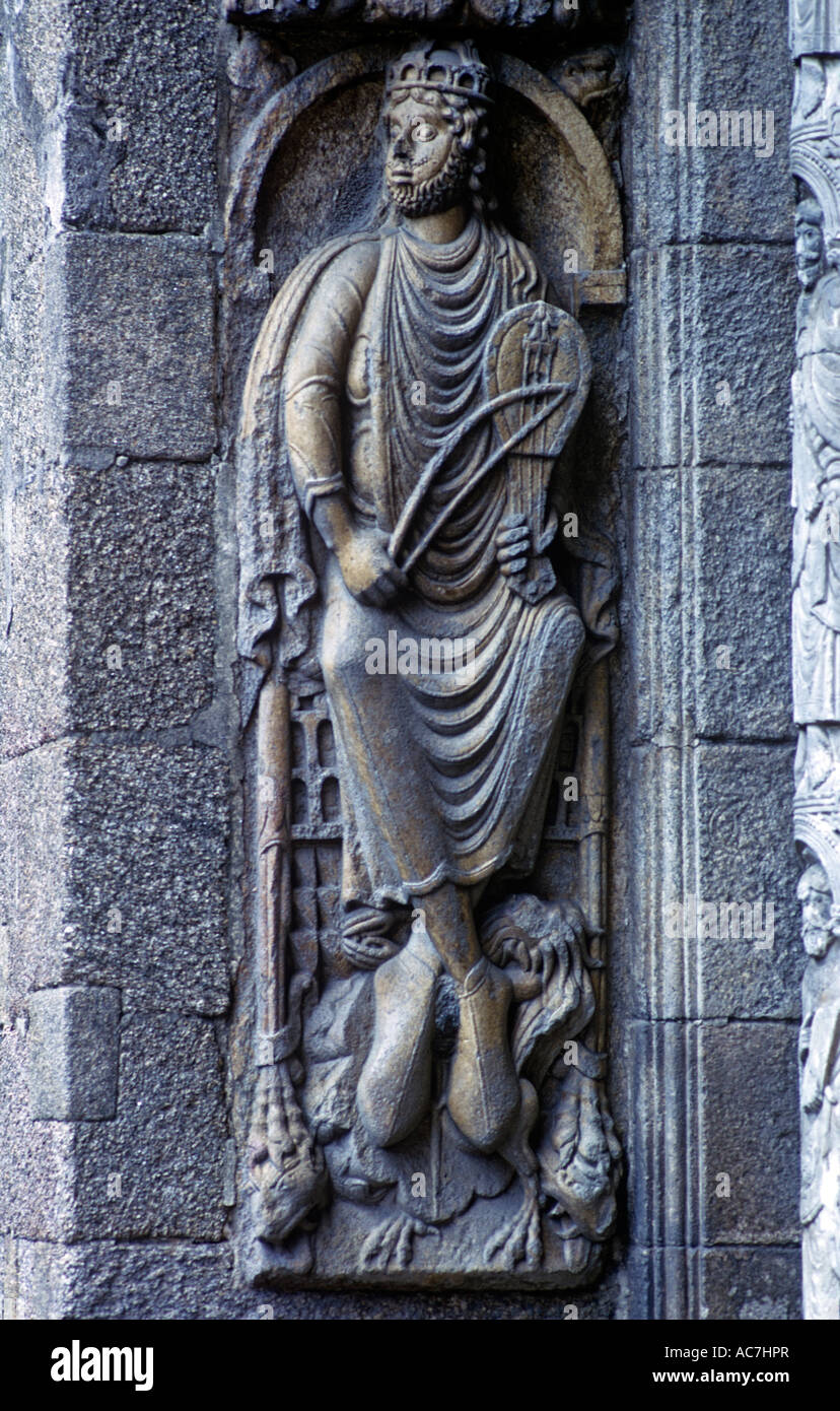 Stone figure of King David Cathedral of Santago de Compostella in ...