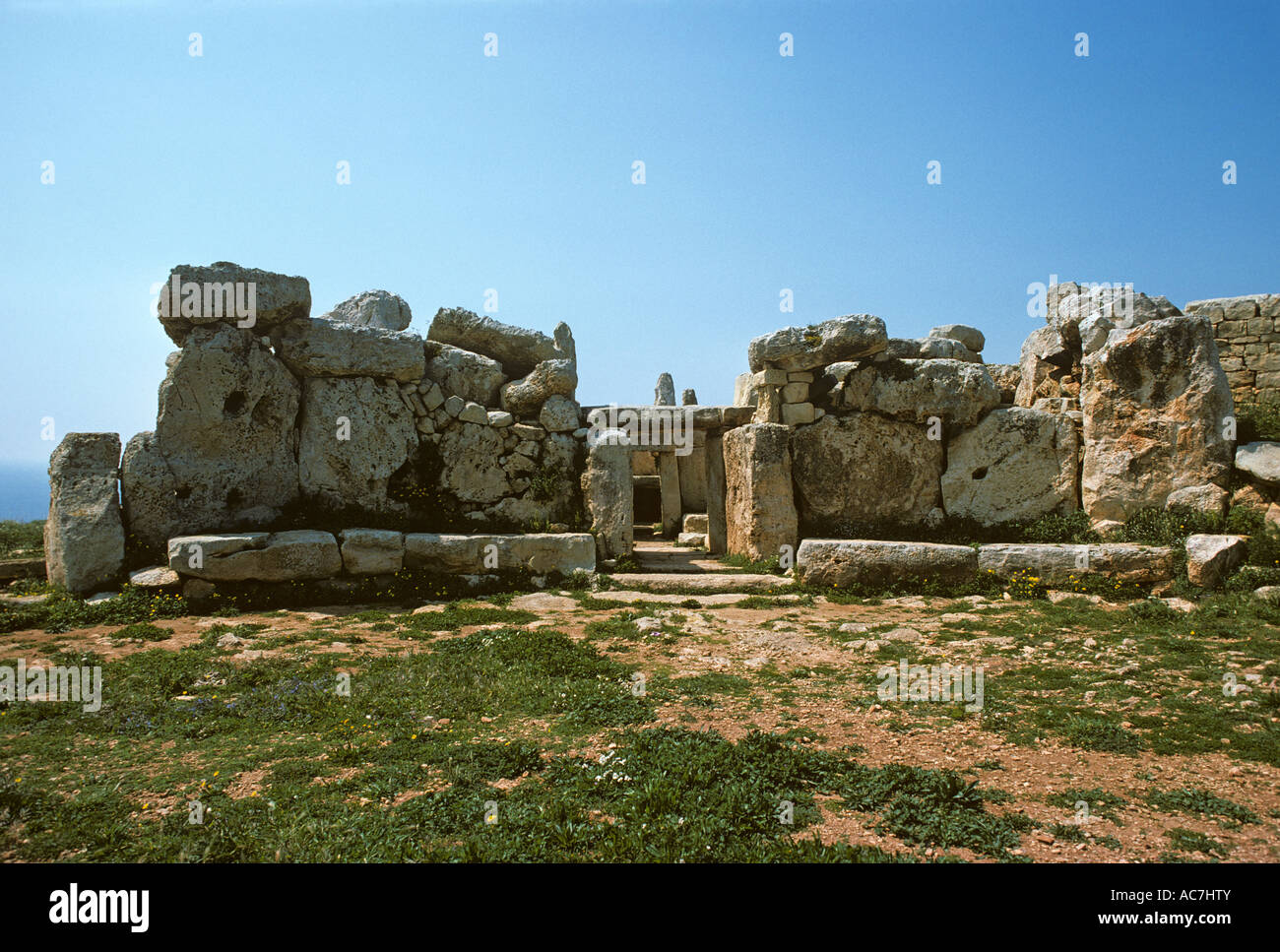 stone remains of Mnajdra Temple dating from circa 2800 BC on the Island ...
