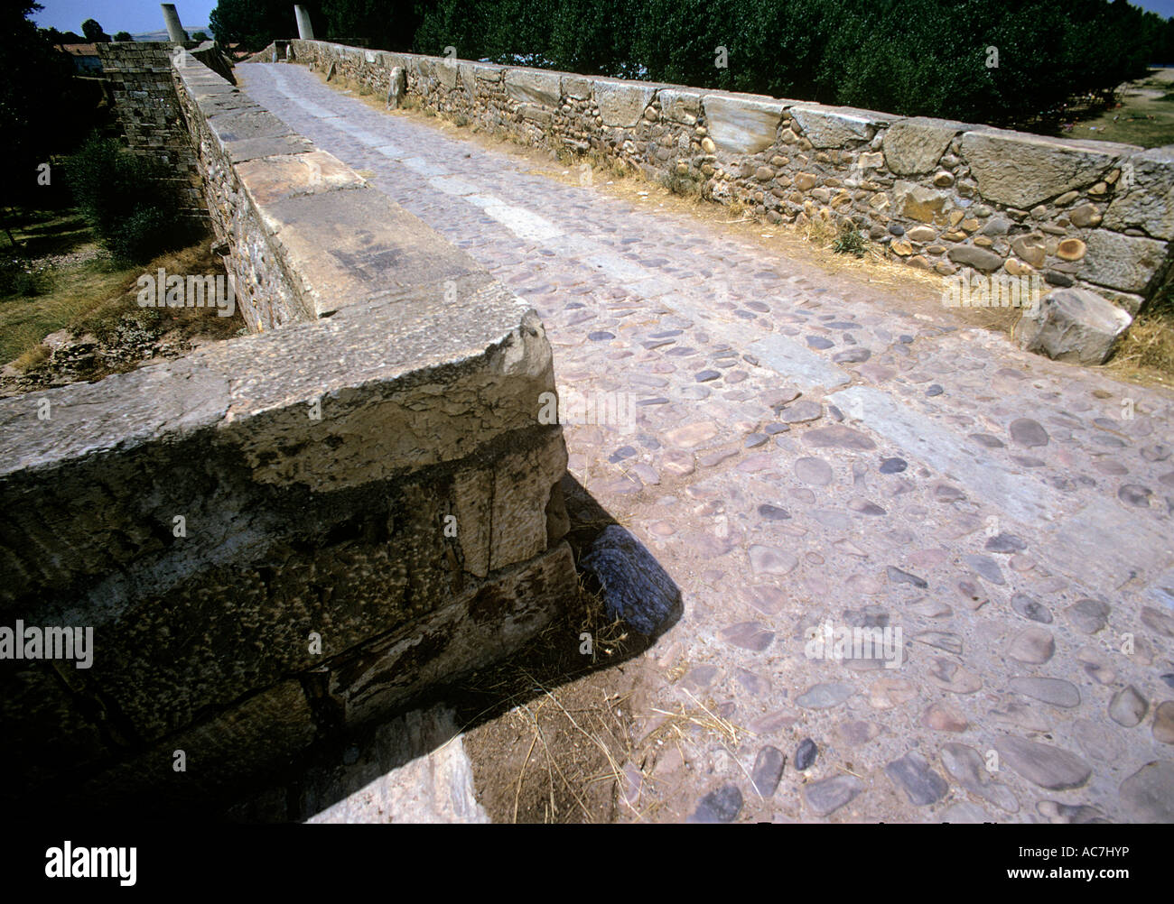 Puento Passa Honrosso ancient stone bridge across the Rio Orbigo on the ...