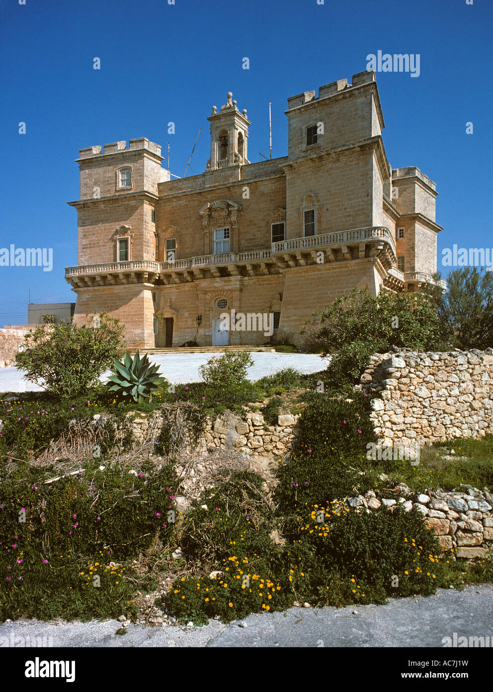 Selmun Castle renovated castellated fortress in the west of Malta Stock ...