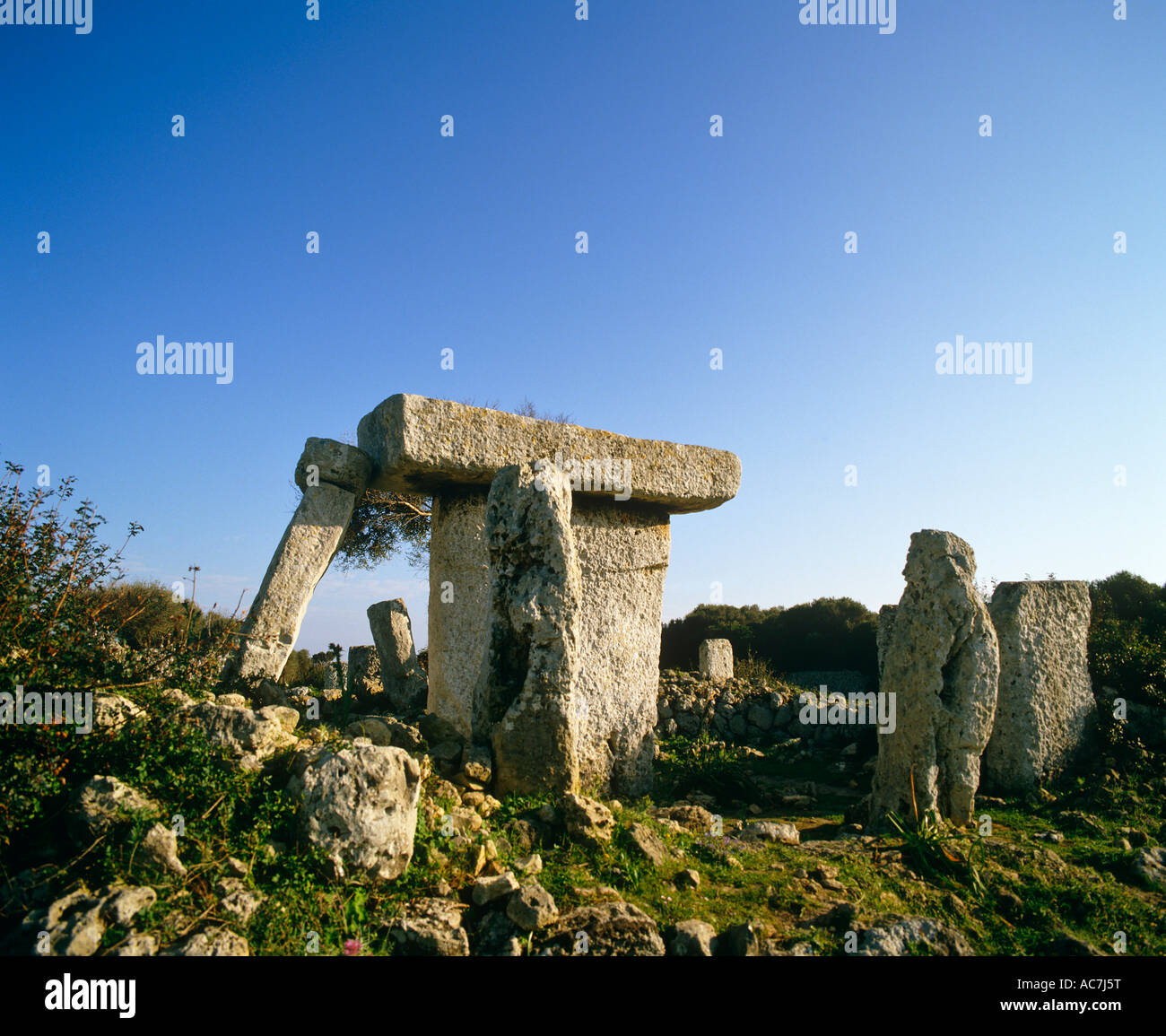Taulas and menhirs at the megalith complex of Talati de Dalt on the ...