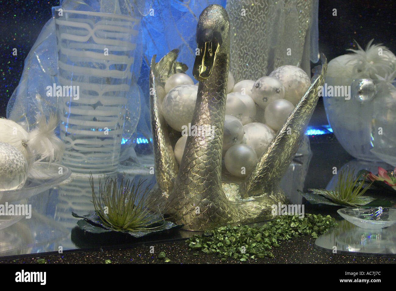 silver swan in Harrods department store christmas fairytale window ...