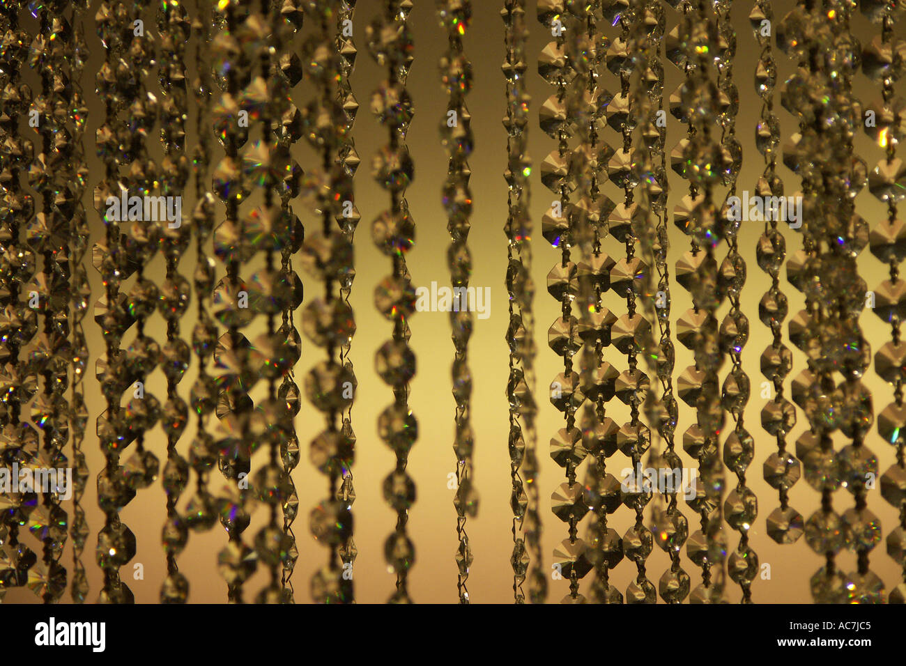 close up of sparkling crystal strands sparkling in Harrods department ...
