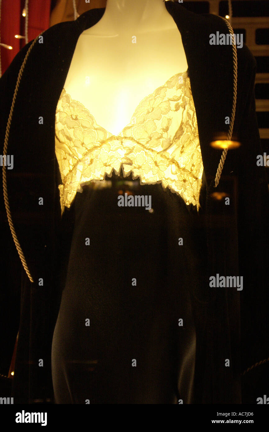 Mannequin wearing a night gown with robe in a shop window in kensington ...