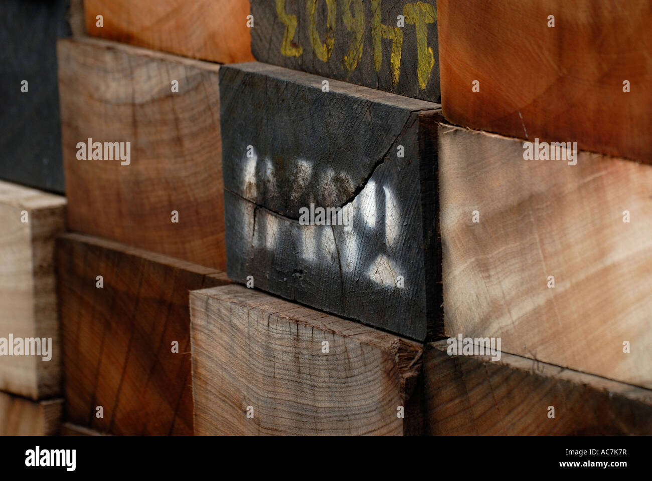 Stack of new wooden railway sleepers, Aberystwyth, Wales Stock Photo ...