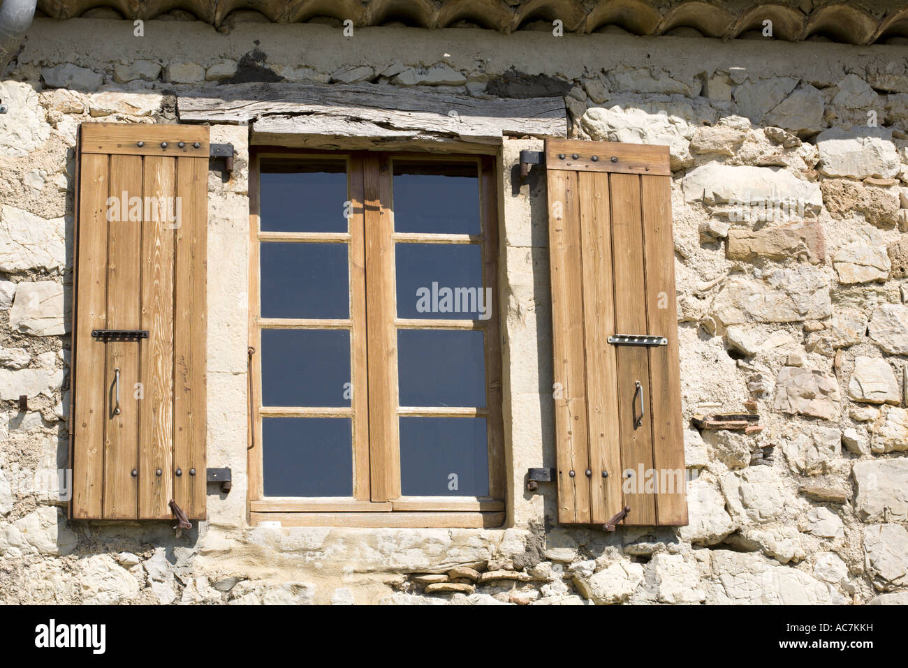 Window with open shutter in an old French farmhouse, Drôme, France ...