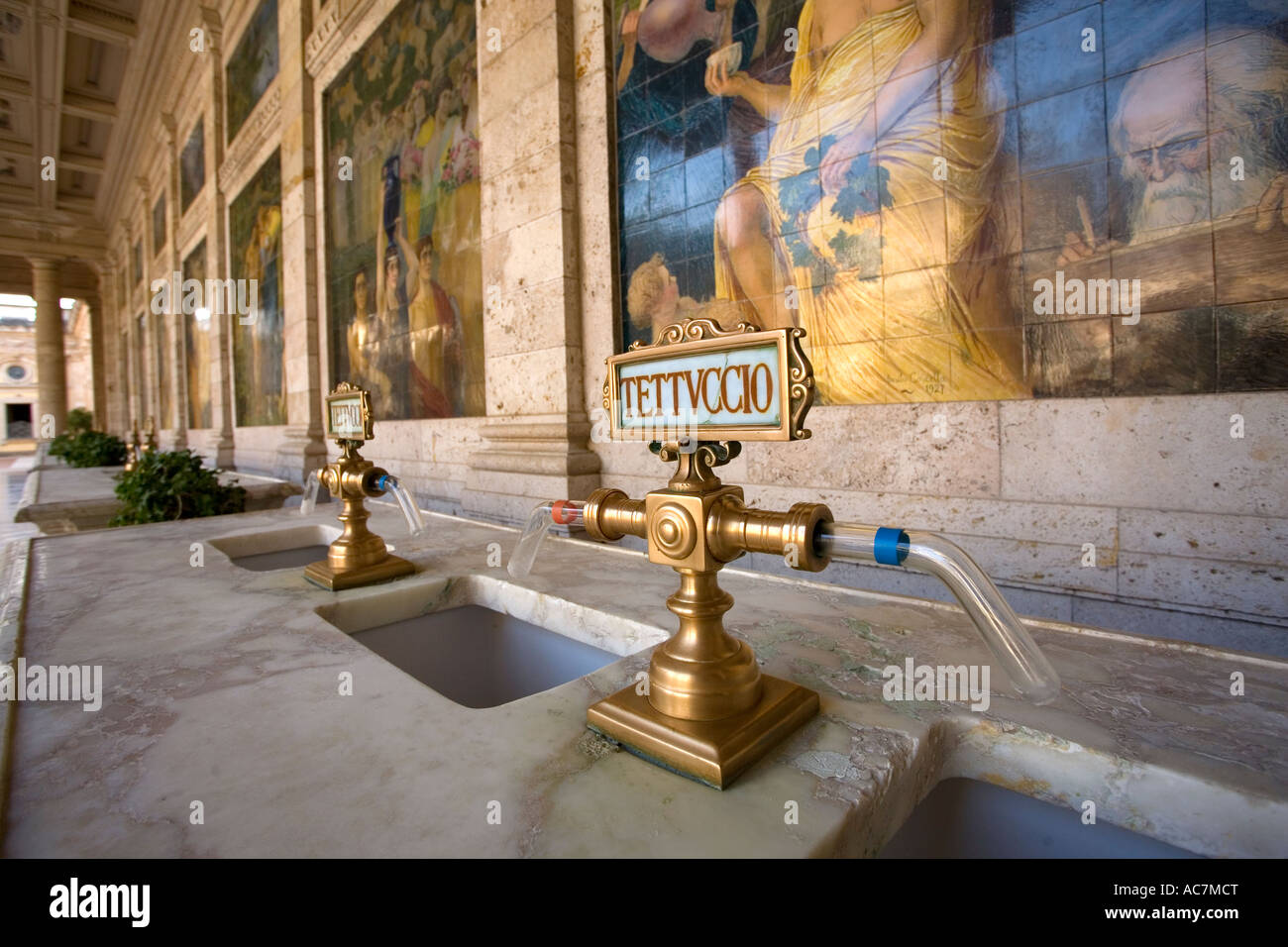 Spa water taps at Tettuccio Spa at Montecatini Terme in Tuscany Italy ...