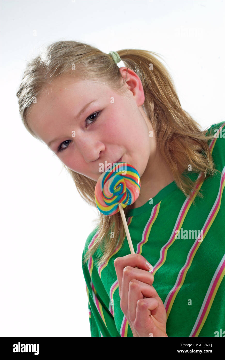 Junges Maedchen Mit Lutscher Young Girl Sucking A Lolly Portrait Stock