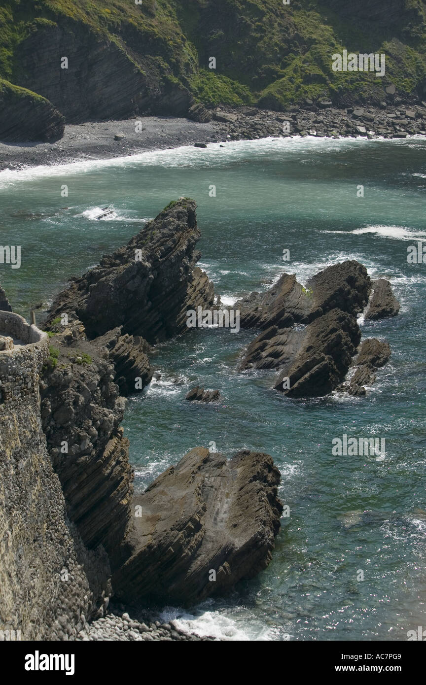 Rock formations in the Cantabrian sea viewed from hermitage of San Juan ...