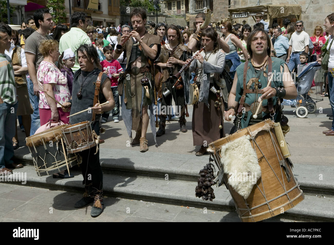 Group of musicians playing in the streets of the Basque town of ...