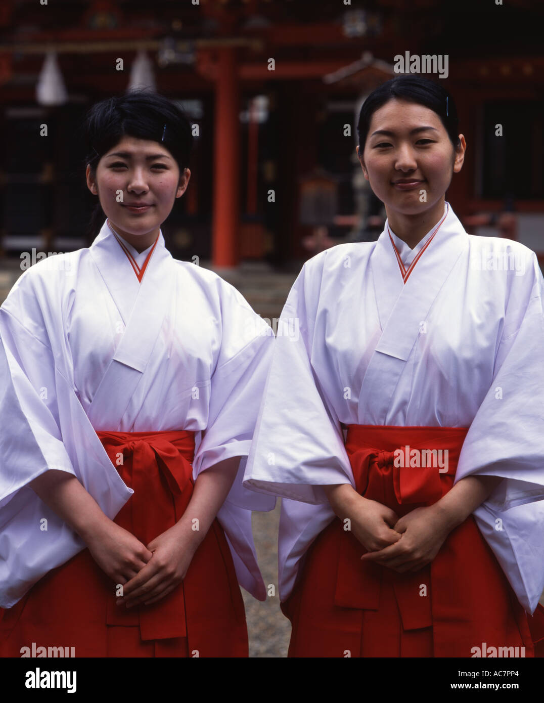 Shinto Shrine Miko at Ikuta Shrine, Kobe City one of the oldest shrines ...