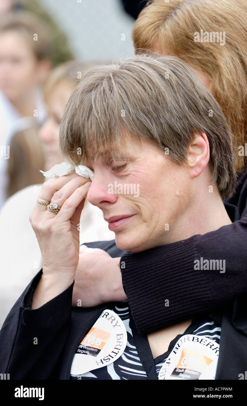Emotional employees of Burberry Treorchy Rhondda Valley Wales UK leave ...