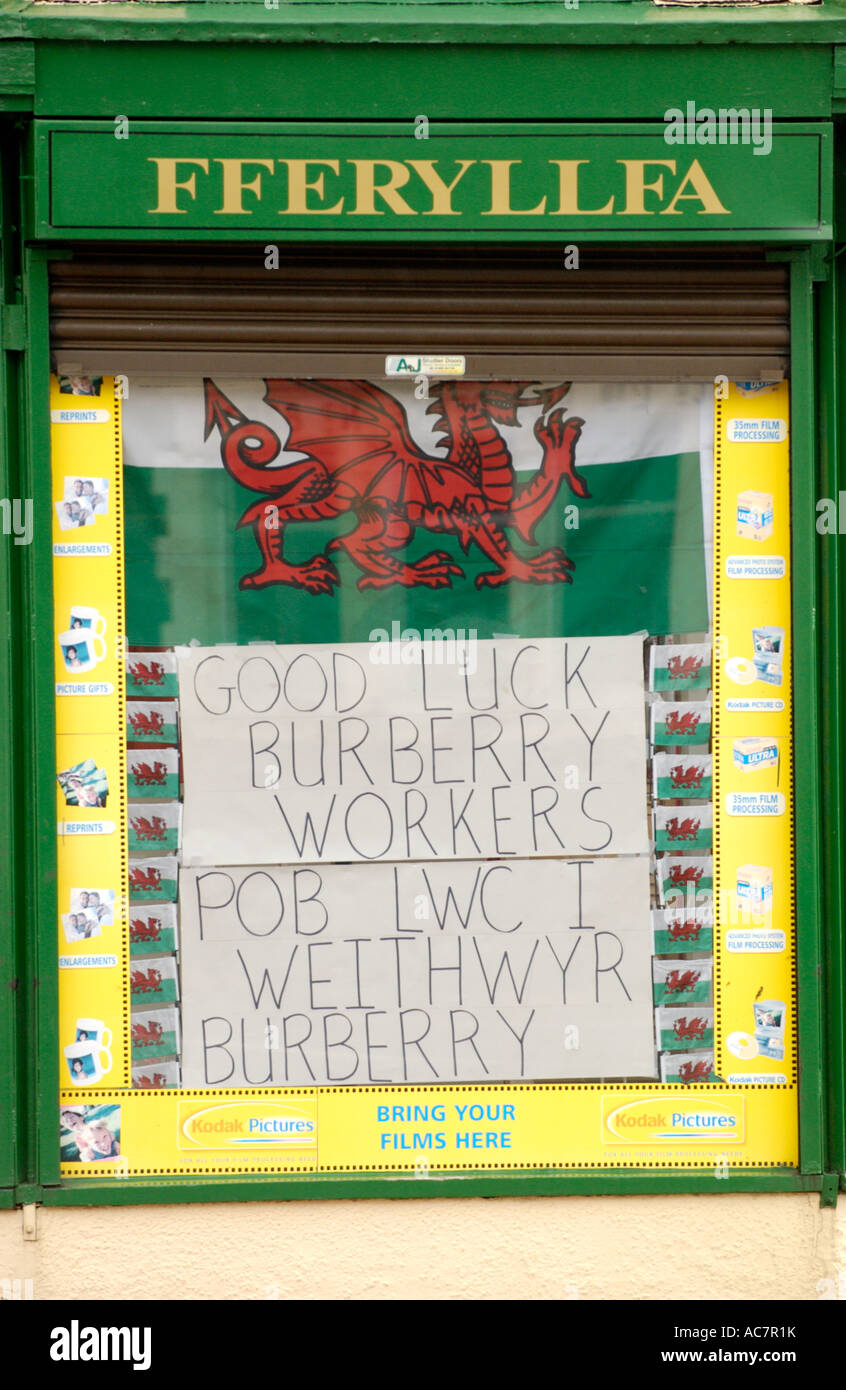 Bilingual GOOD LUCK BURBERRY WORKERS poster Treorchy Rhondda Valley in ...