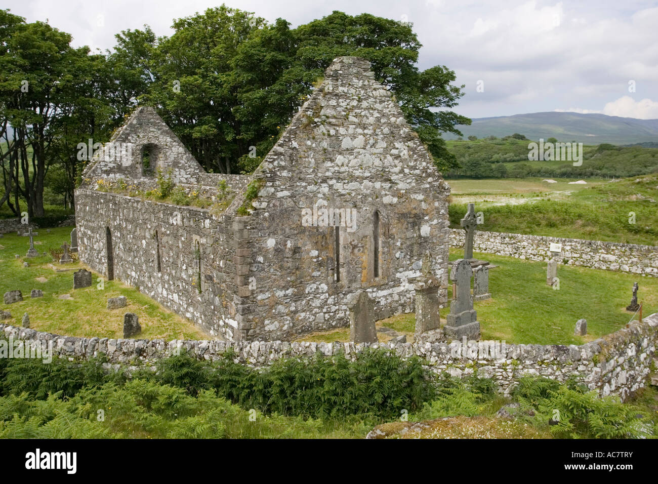 Ruins ancient twefth century parish church Kidalton Isle of Islay ...