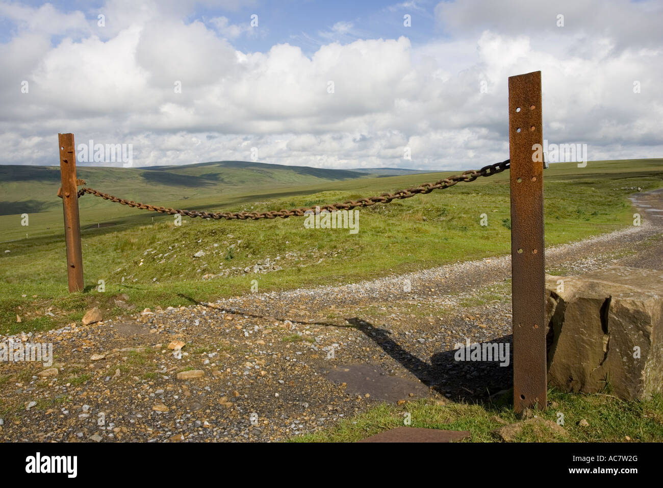 Chain barrier restricting entry to track on Chapel Fell St Johns Chapel ...