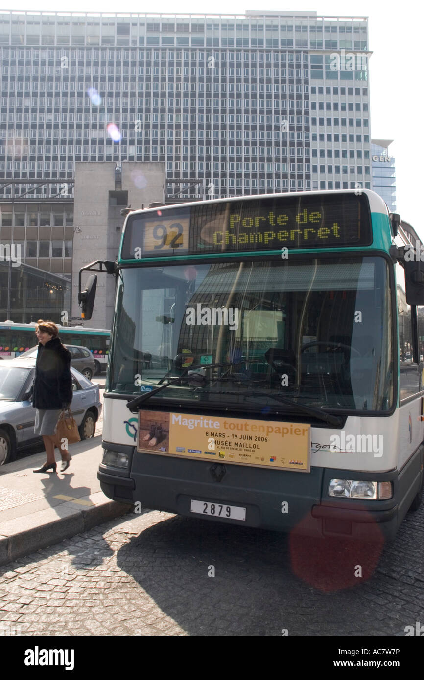 92 Bus outside its terminus at Montparnasse in Paris France Spring 2006 ...