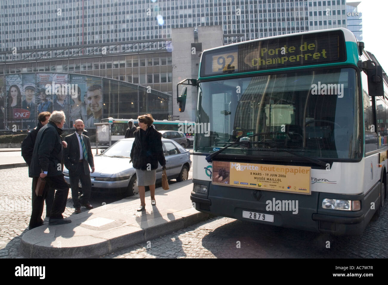 92 Bus outside its terminus at Montparnasse in Paris France Spring 2006 ...