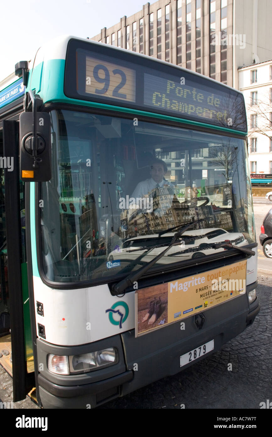 92 Bus outside its terminus at Montparnasse in Paris France Spring 2006 ...