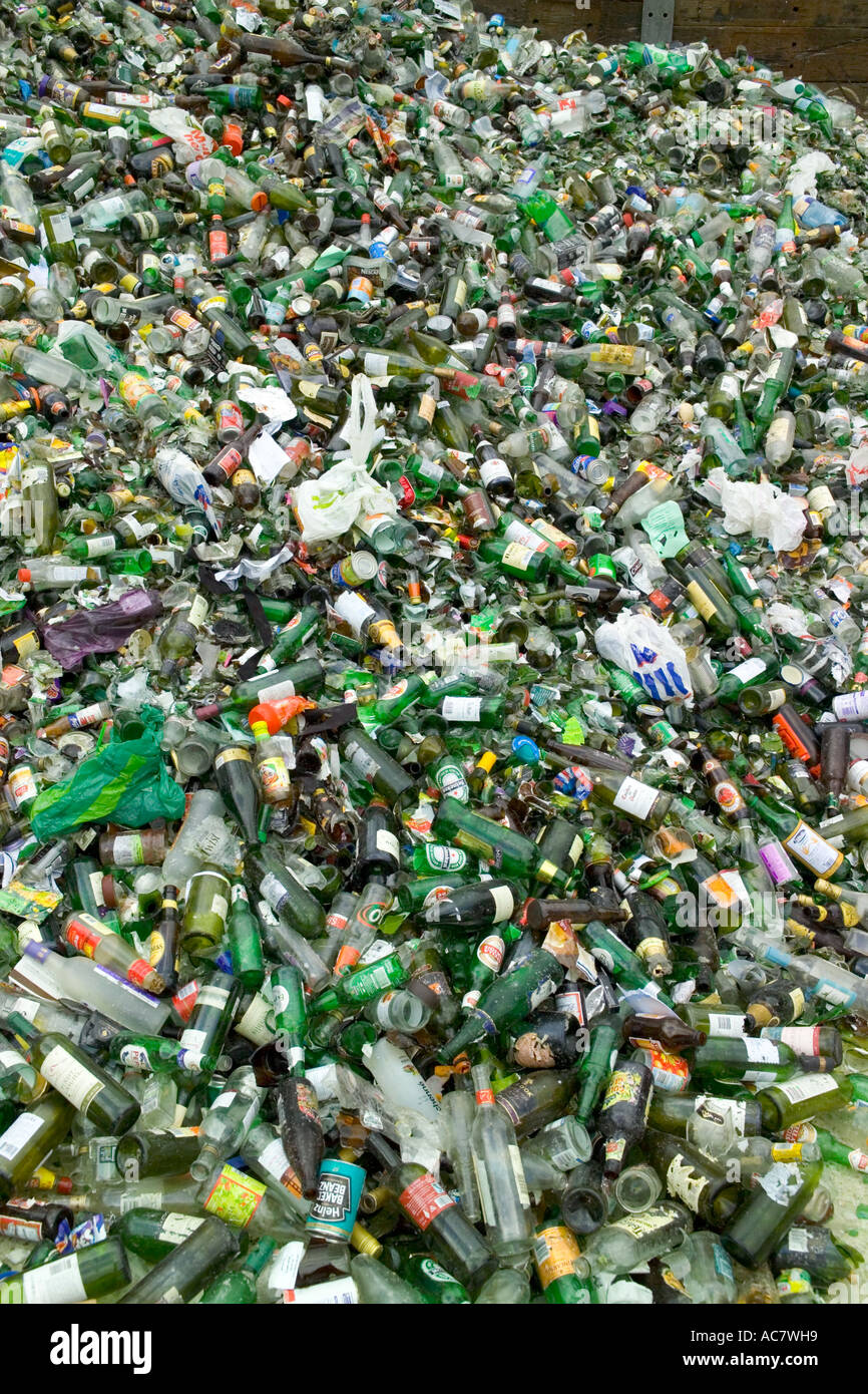 Recycled glass bottles at waste transfer station Stock Photo - Alamy