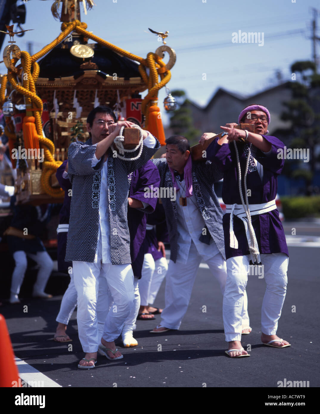 Kamakura Festival. Mikoshi, portable shrines, are carried down Wakamiya ...