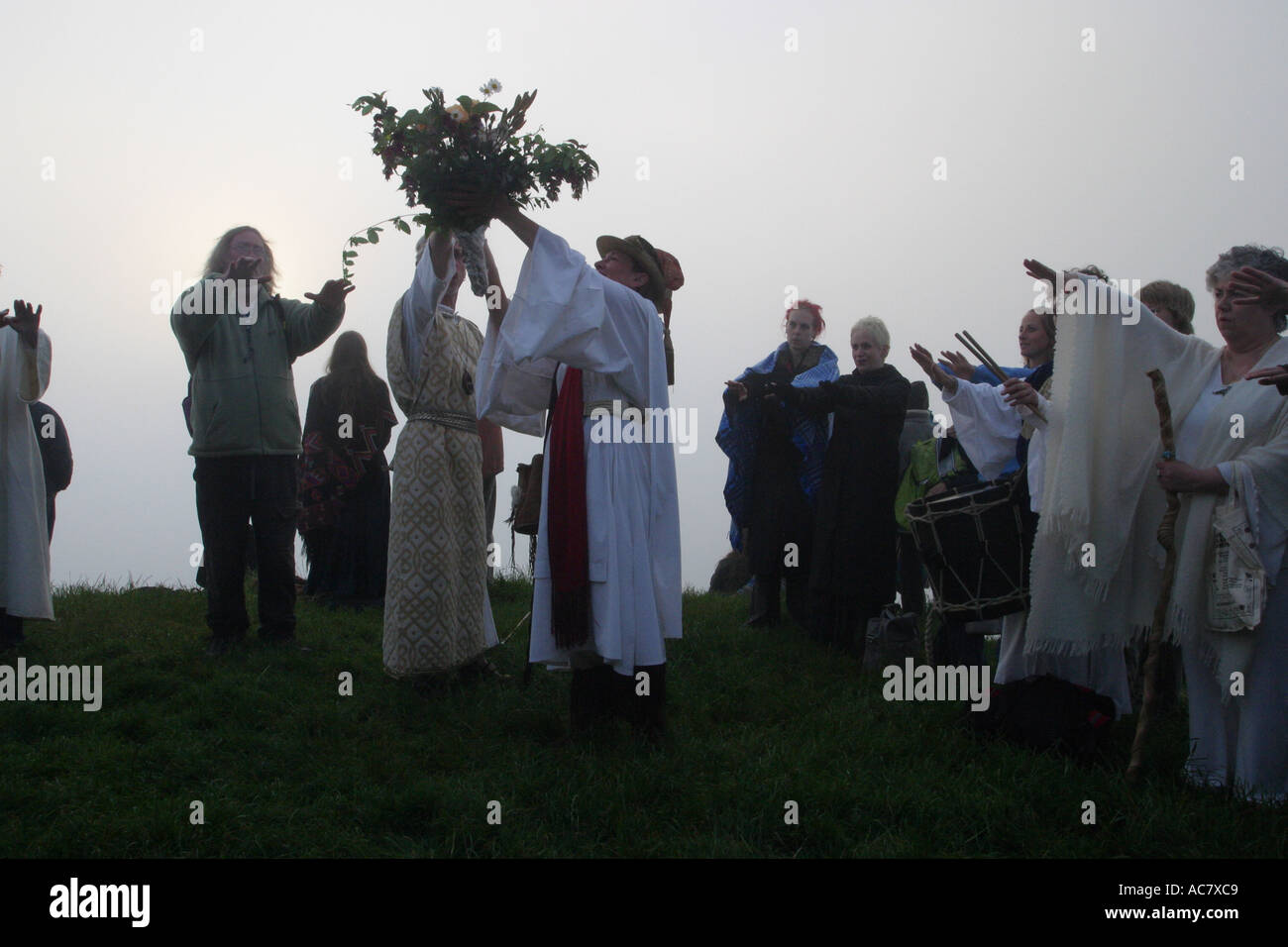 Druid priest greets Summer Solstice on top of Glastonbury Tor Somerset ...