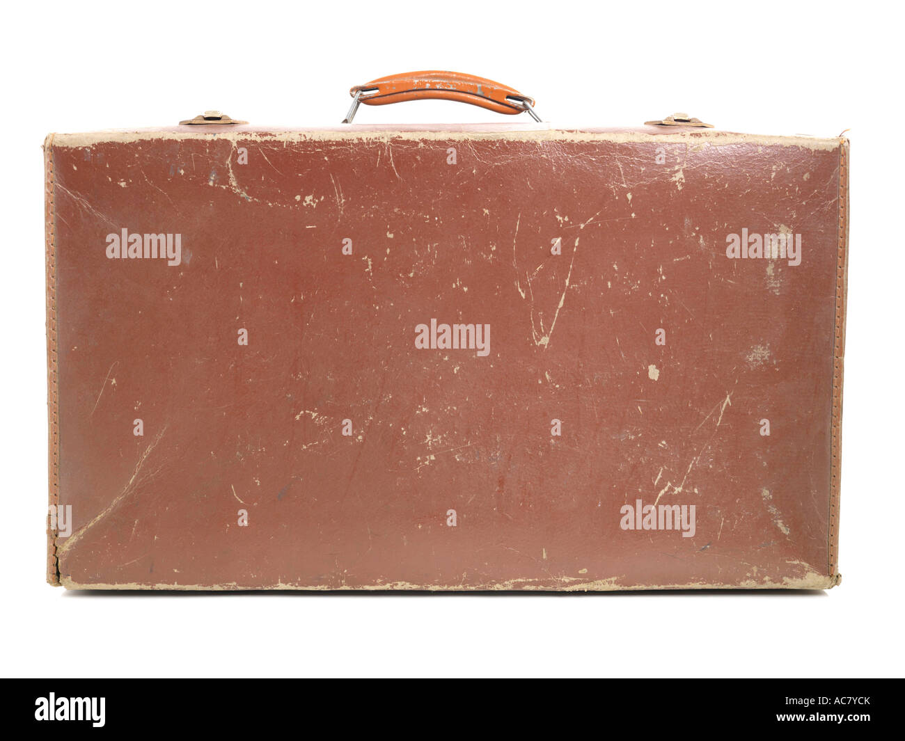 Old suitcase baggage case cases leather tatty tattered worn travel hi ...