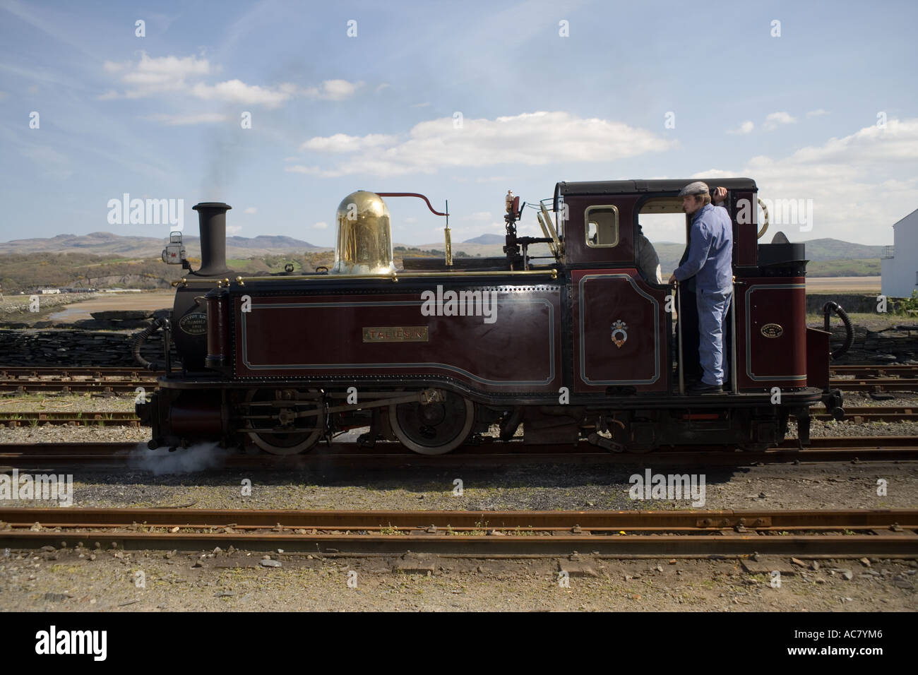 Steam engine leaving Porthmadog on the cob,Snowdonia,Wales,United ...