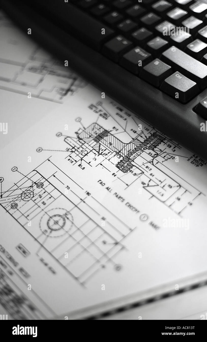 Computer keyboard with architectural drawings Stock Photo - Alamy