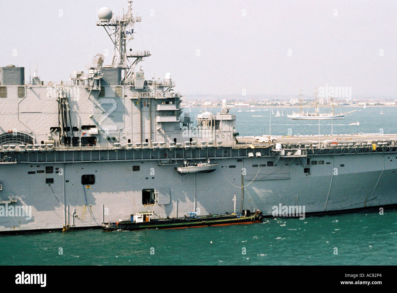 H.M.S Illustrious, anchored in the Solent outside of Portsmouth harbour ...