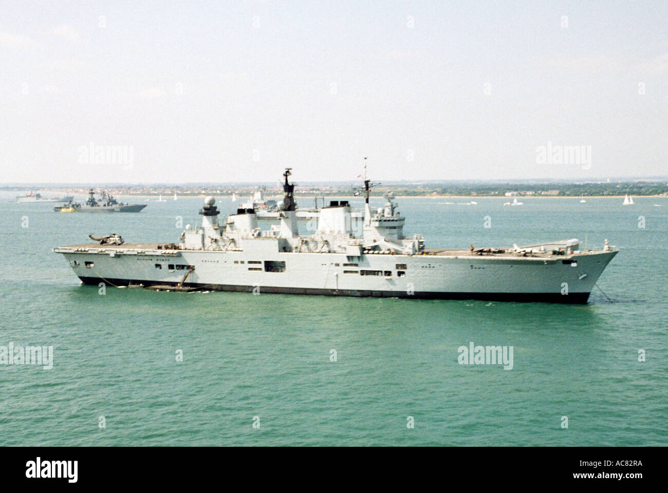 H.M.S Illustrious, anchored in the Solent outside of Portsmouth harbour ...