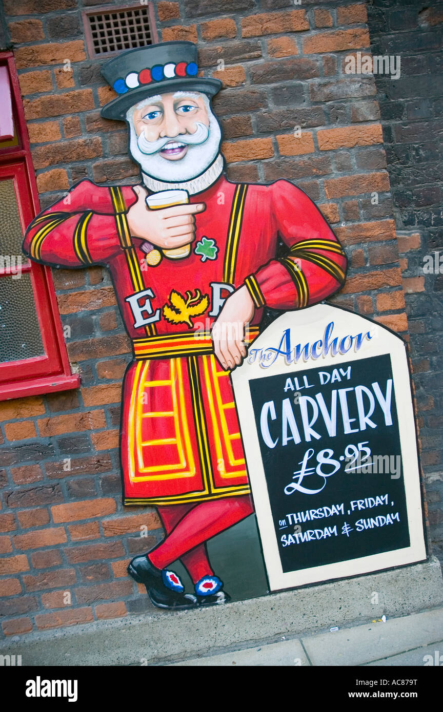 Sign with beefeater outside English pub, London, England Stock Photo ...