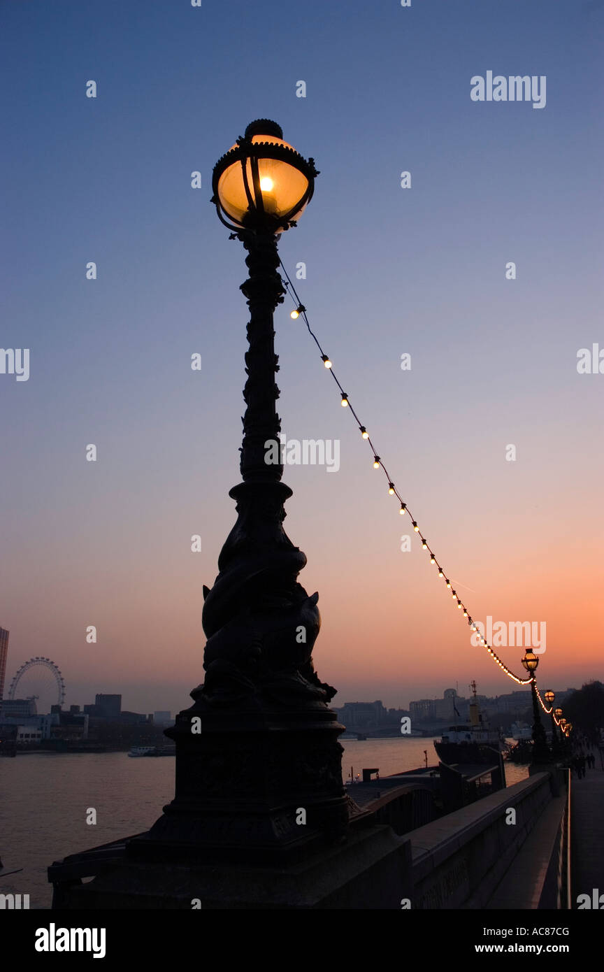 Lights by the Thames at dusk, London, England Stock Photo - Alamy