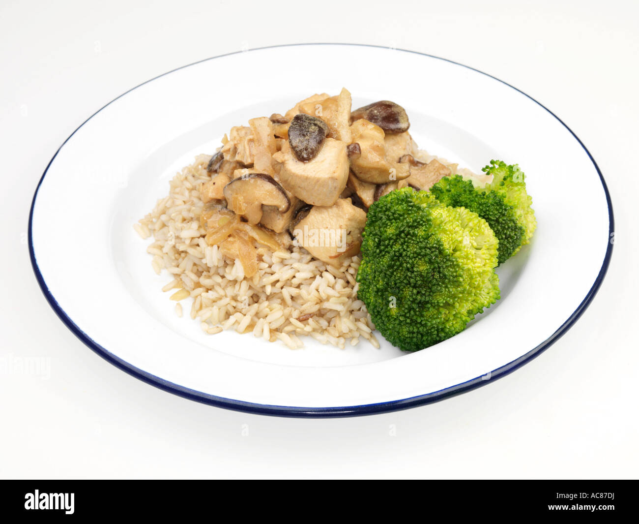 Chicken Stroganoff with Brown Rice Broccoli Stock Photo - Alamy