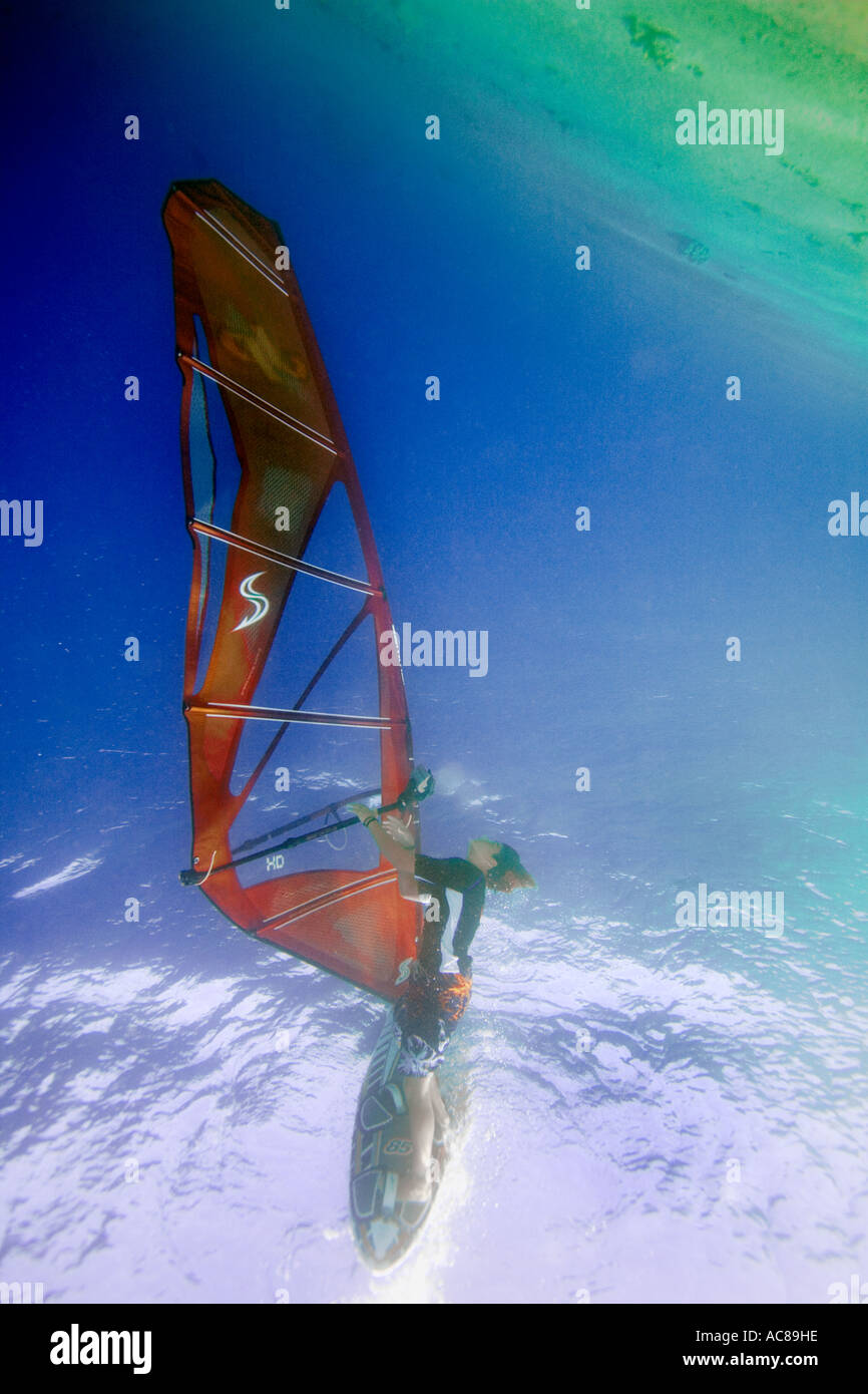 Windsurfer poses underwater giving the impression he is sailing on the ...