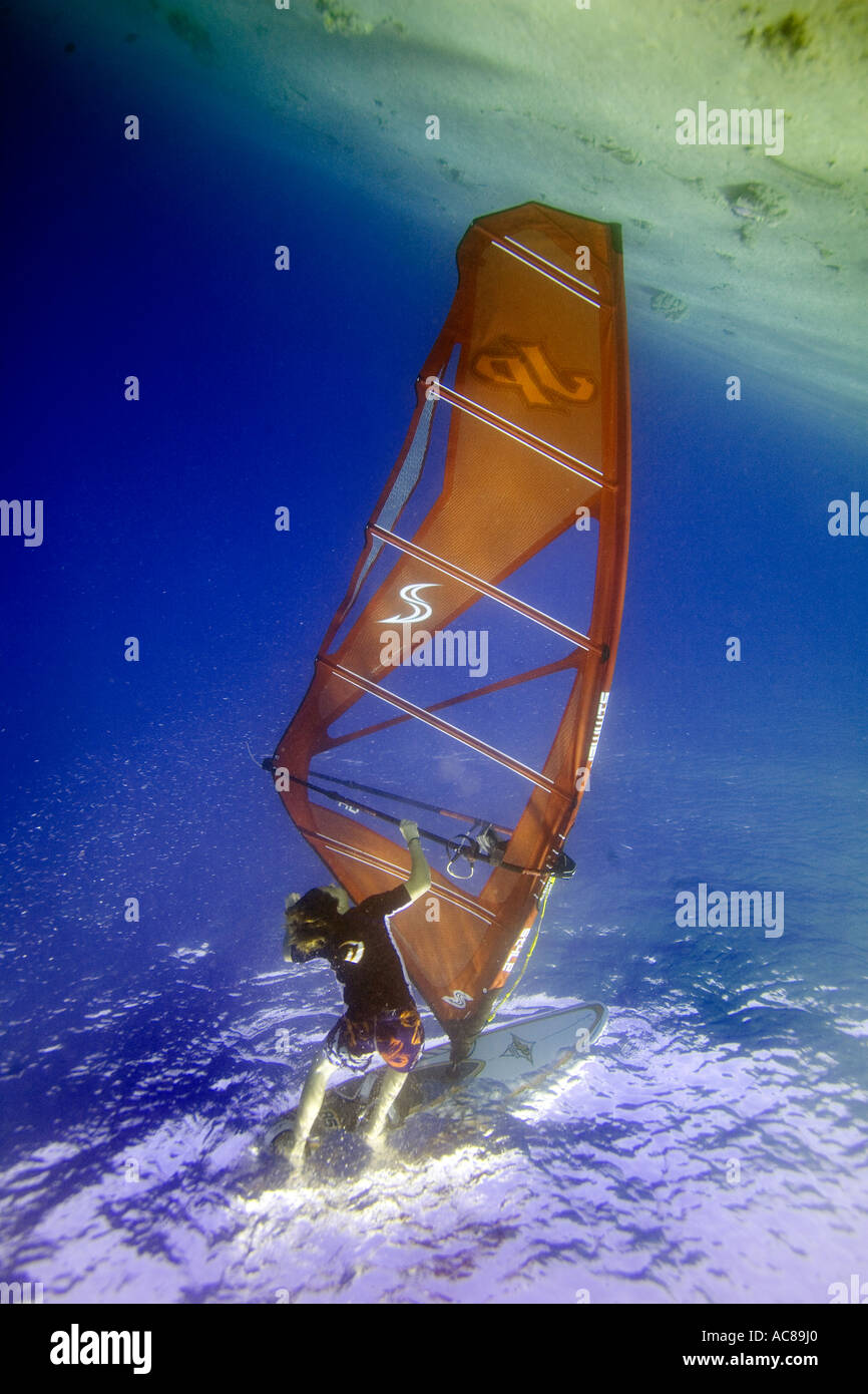 Windsurfer poses underwater giving the impression he is sailing on the ...