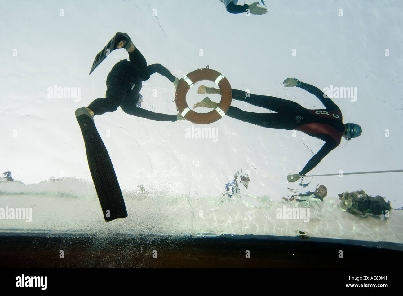 Free Diver Carlos Coste, right, prepares for a world record dive Stock ...