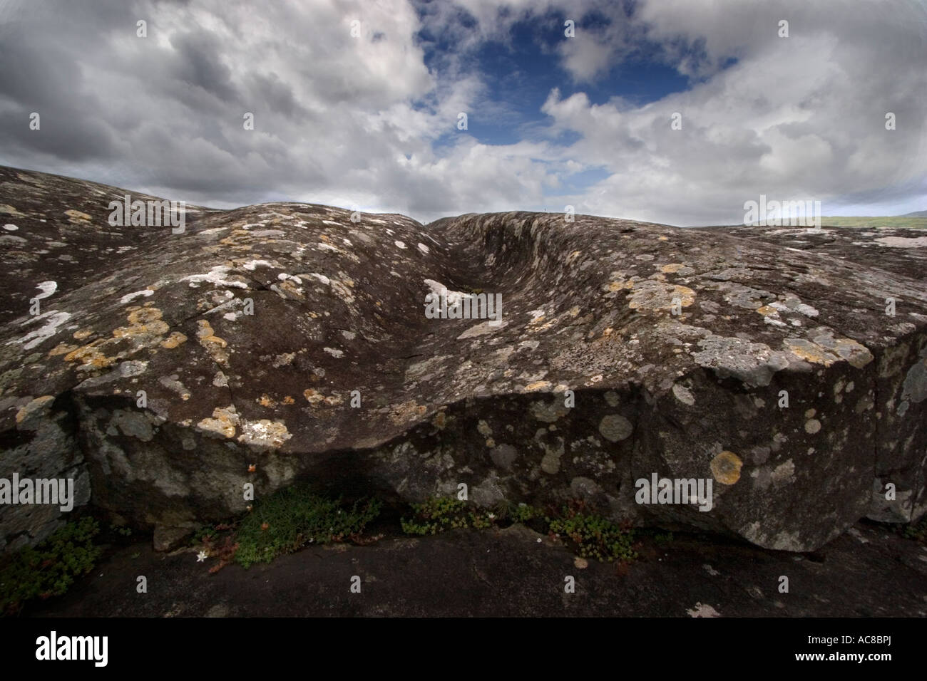 Close-up of eroded glacial striations on basalt boulder, West Coast of ...