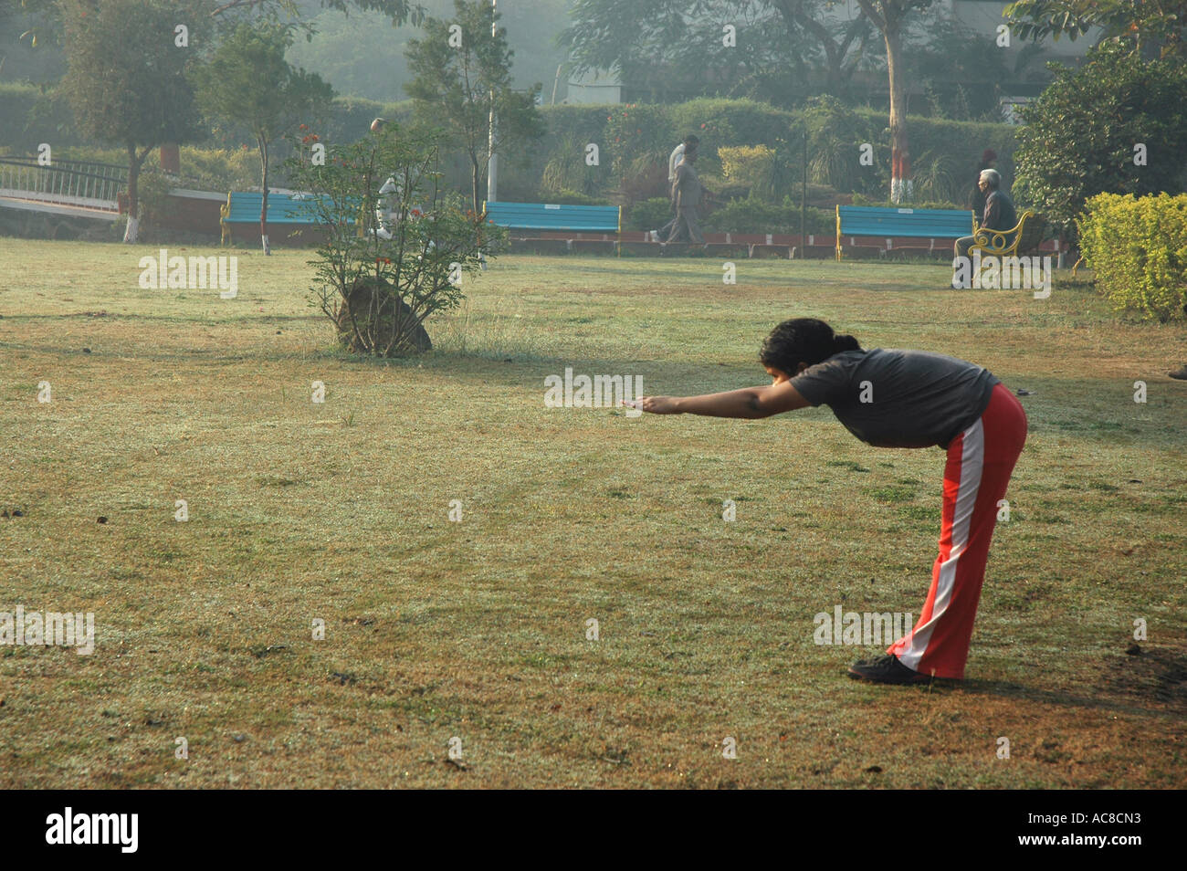 Woman doing yoga in india hi-res stock photography and images - Alamy