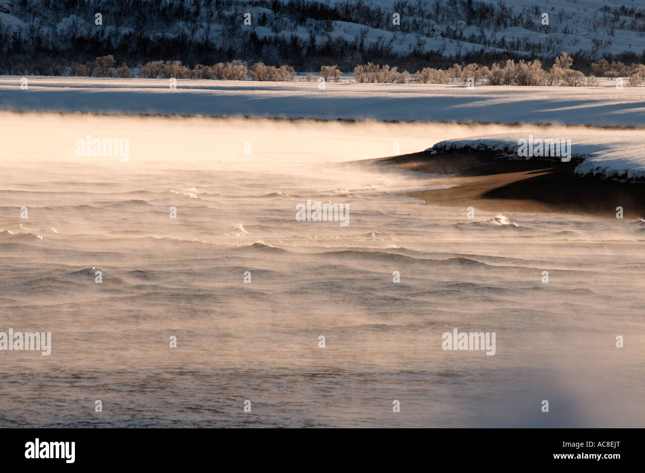 Fjord steaming due to the air temperature being minus 21 degrees in ...