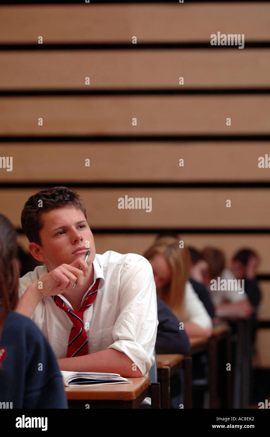 British school pupils in exam conditions in a school hall Stock Photo ...