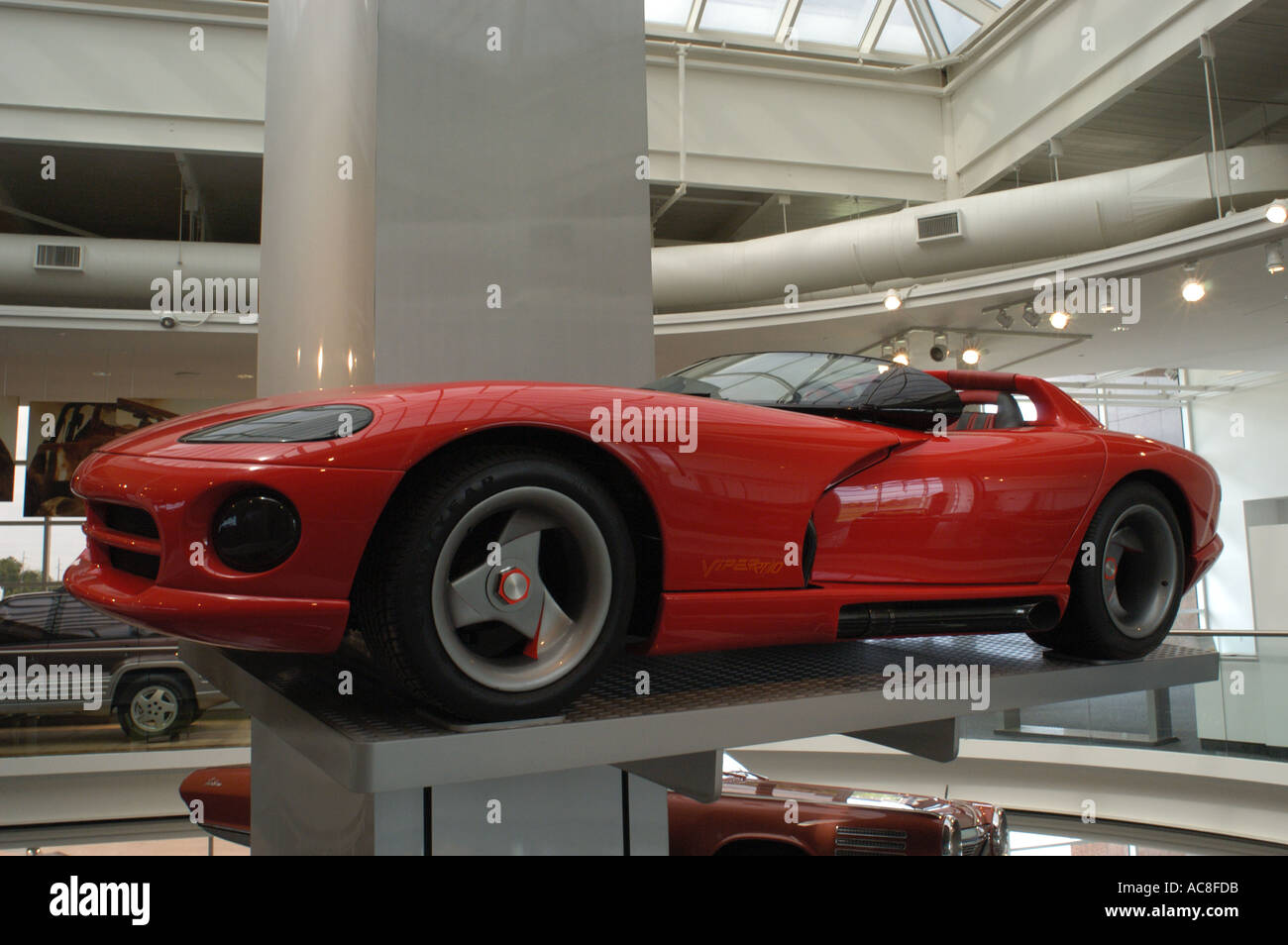 1989 Dodge Viper show car displayed on a rotating stand at the Walter P ...